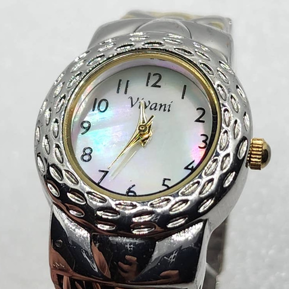 Vivani | Accessories | Hammered Duo Two Tone Gold Silver Cuff Gem Crystal Accent Scale Bracelet ...